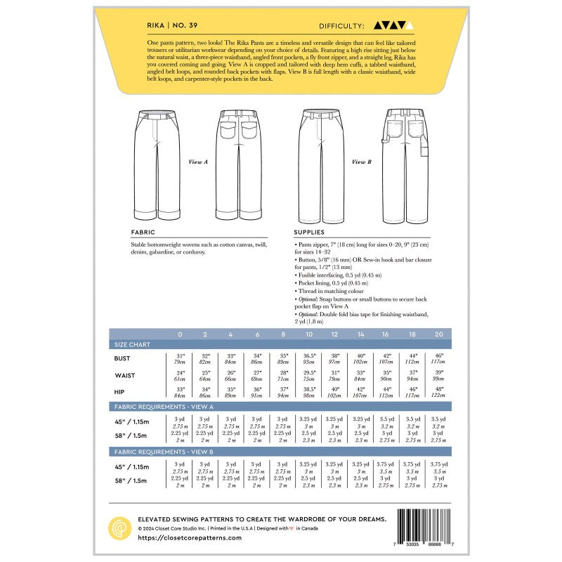 Rika Pants Pattern CCP039RIK – The Sewing Studio Fabric Superstore
