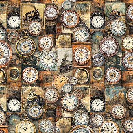 Steam & Steel - Clocks - Multi 2600-31636-X – The Sewing Studio Fabric ...